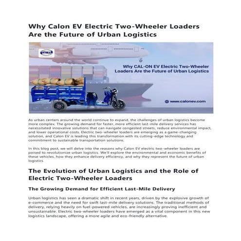 Why Calon EV Electric Two-Wheeler Loaders Are the Future of Urban ...