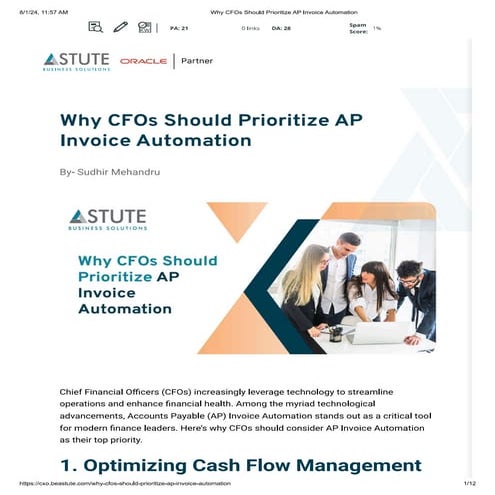 Why CFOs Should Prioritize AP Invoice Automation | PDF