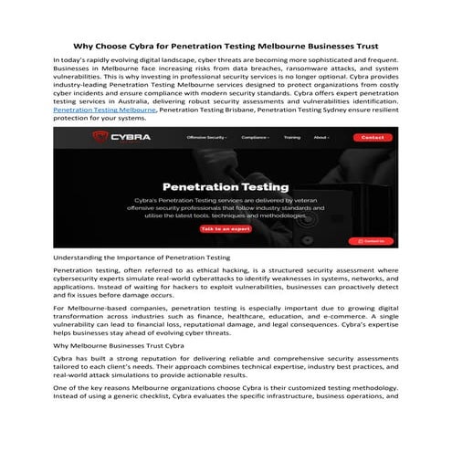 Why Choose Cybra for Penetration Testing Melbourne Businesses Trust.pdf