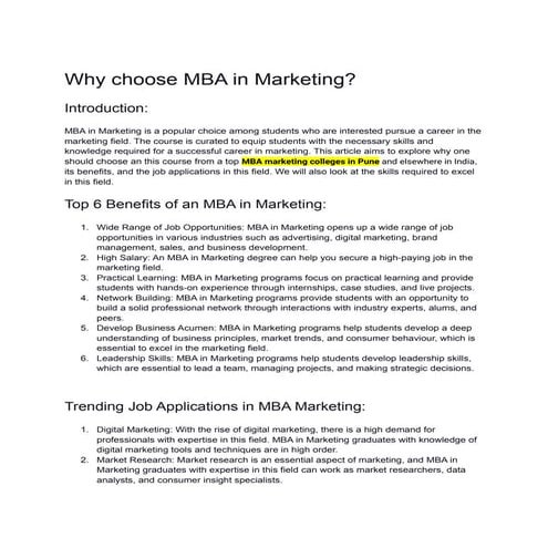 Why choose MBA in Marketing? | PDF