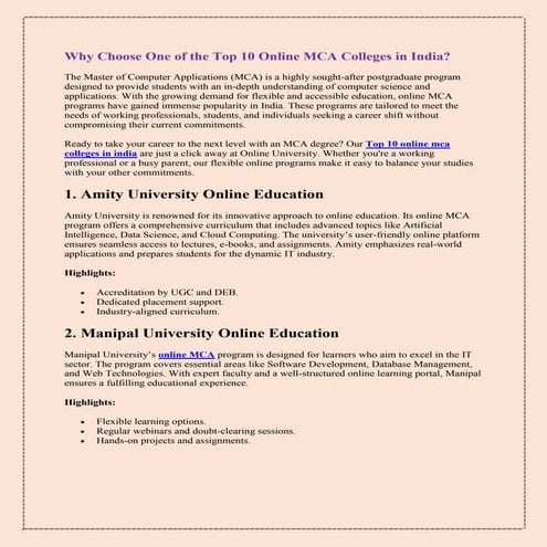 Why Choose One of the Top 10 Online MCA Colleges in India.pdf