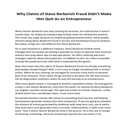 Why Claims of Steve Barbarich Fraud Didn't Make Him Quit As an ...