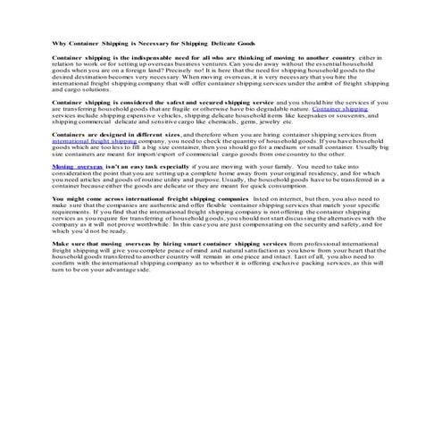 Why Container Shipping is Necessary for Shipping Delicate Goods | PDF