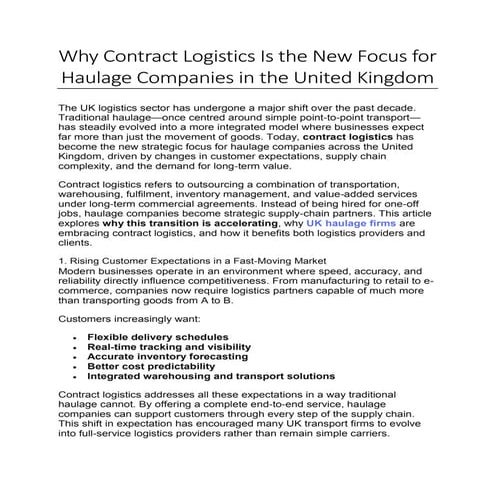 Why Contract Logistics Is the New Focus for Haulage Companies in the ...