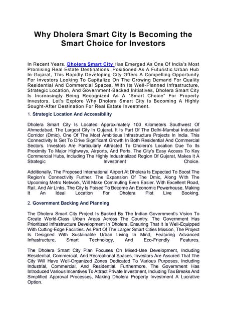 Dholera Smart City A Vision for India's Future | PDF