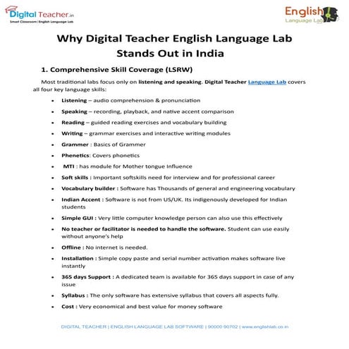 Why Digital Teacher English Language Lab Stands Out in India. | PDF