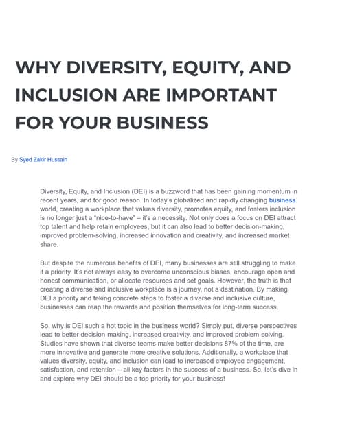 Diversity, Equity, and Inclusion (DEI) – Integrating it in Learning and Development Culture | PPTX
