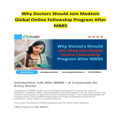 Why Doctors Should Join MedJoin Global Online Fellowship Program After ...