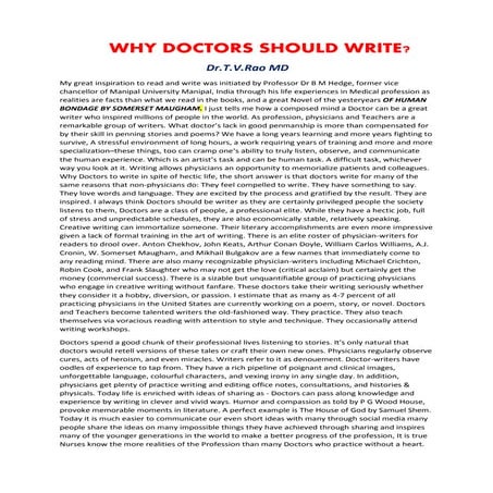 Why doctors should write by Dr.T.V.Rao MD | PDF