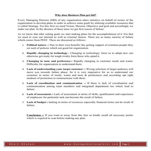 Why does business plan get fail | PDF