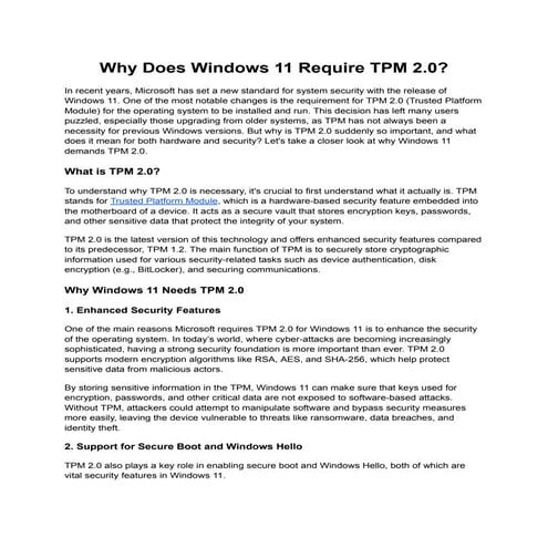 Windows 11 requires TPM for enhanced security enabling | PDF