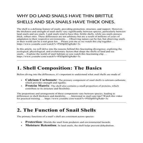 WHY DO LAND SNAILS HAVE THIN BRITTLE SHELLS AND SEA SNAILS HAVE THICK ...