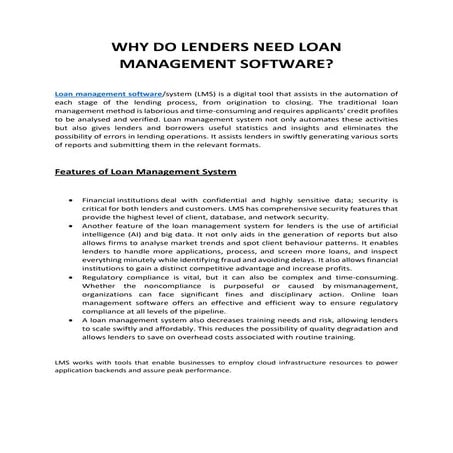 WHY DO LENDERS NEED LOAN MANAGEMENT SOFTWARE | PDF
