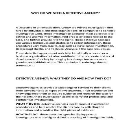 WHY DO WE NEED A BEST DETECTIVE AGENCY ? | DOCX