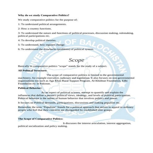 Why do we study comparative Politics | Comparative Politics | PDF