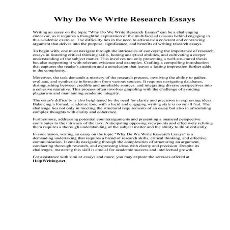 Why Do We Write Research Essays | PDF
