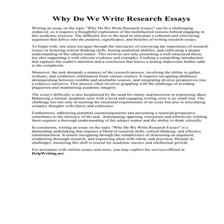 Why Do We Write Research Essays. How to write a best Research Paper | PDF