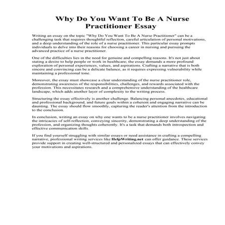 Why Do You Want To Be A Nurse Practitioner Essay | PDF