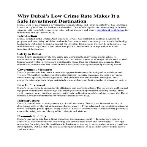 Why Dubai's Low Crime Rate Makes It a Safe Investment Destination | PDF | Crime & Harmful Acts ...
