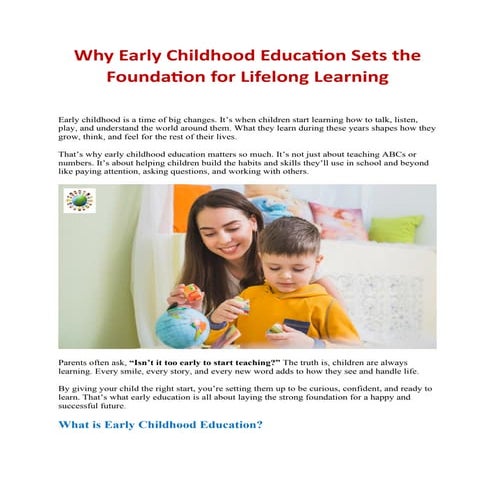 Early Learning, Lifelong Impact The Power of Early Childhood Education ...