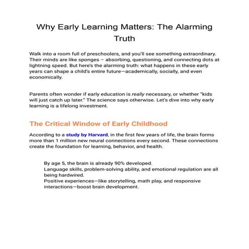 The Science and the Truth of Early Learning Programs | PDF