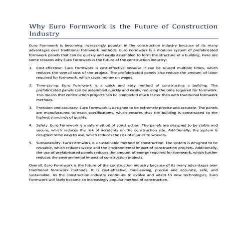 Why Euro Formwork is the Future of Construction Industry.pdf