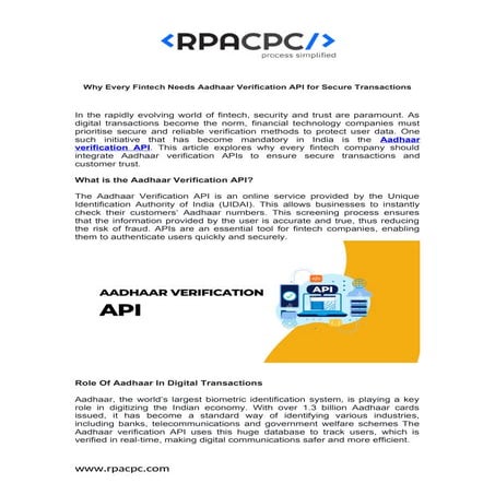 Why Every Fintech Needs Aadhaar Verification API for Secure ...
