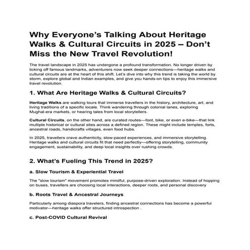 Why Everyone’s Talking About Heritage Walks & Cultural Circuits in 2025 – Don’t Miss the New ...