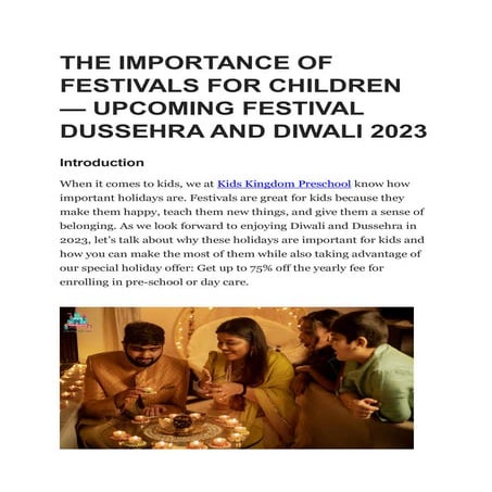 Importance of Festivals for Children: Dussehra & Diwali 2023 | PDF