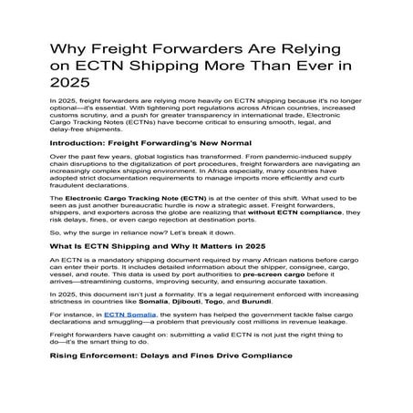 Why Freight Forwarders Are Relying on ECTN Shipping More Than Ever in ...