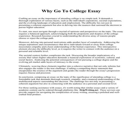 Why Go To College Essay | PDF