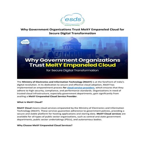 Why Government Organizations Trust MeitY Empaneled Cloud for Secure ...