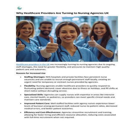 Why Healthcare Providers Are Turning to Nursing Agencies UK | PDF