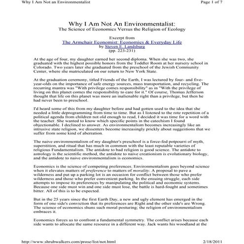 Why i am not an environmentalist Steven Landsbur | PDF