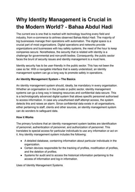 Why Identity Management Is Crucial In The Modern World Bahaa Abdul