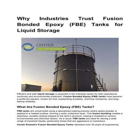 Why Industries Trust Fusion Bonded Epoxy (FBE) Tanks for Liquid Storage ...