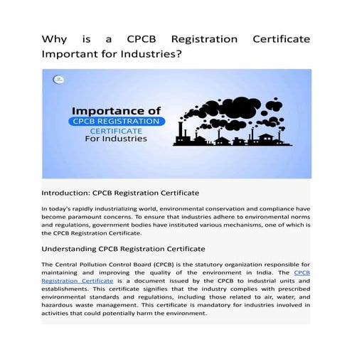 Why is a CPCB Registration Certificate Important for Industries.pdf ...