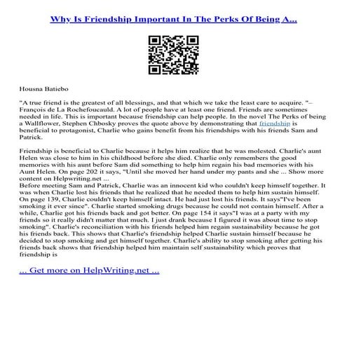 Why Is Friendship Important In The Perks Of Being A... | PDF