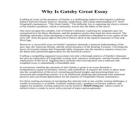 Why Is Gatsby Great Essay | PDF