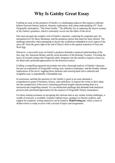 Great Gatsby Essays. Creighton University | PDF