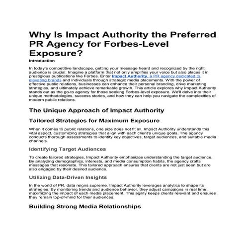 Why Is Impact Authority the Preferred PR Agency for Forbes-Level ...