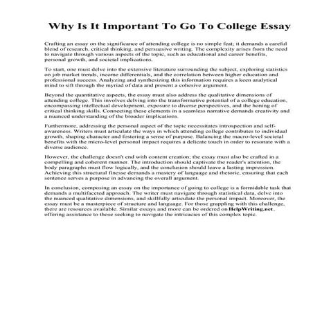 Why Go To College Essay | PDF