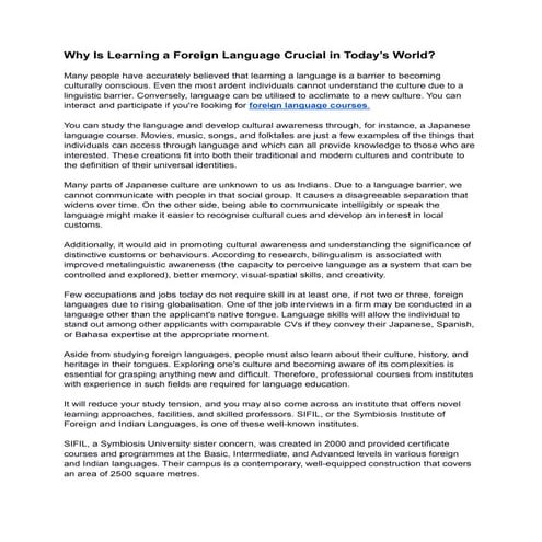 Why Is Learning a Foreign Language Crucial in Today’s World? | PDF