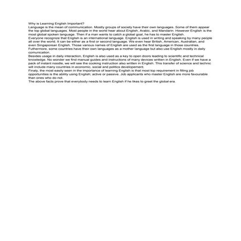 Why Is Learning English Important Pdf