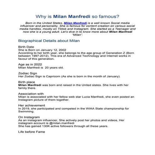 Why is Milan Manfredi so famous? | DOCX