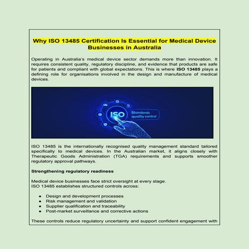 Why ISO 13485 Certification Is Essential for Medical Device Businesses ...