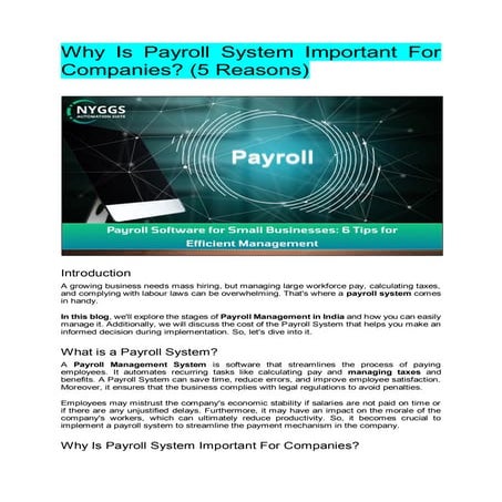 5 Reasons - Payroll System Important for All Companies | PDF