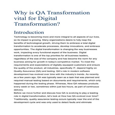 Why Is Qa Transformation Vital For Digital Transformationpdf Computer Software And