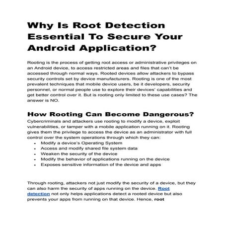 Why Is Root Detection Essential To Secure Your Android Application | PDF