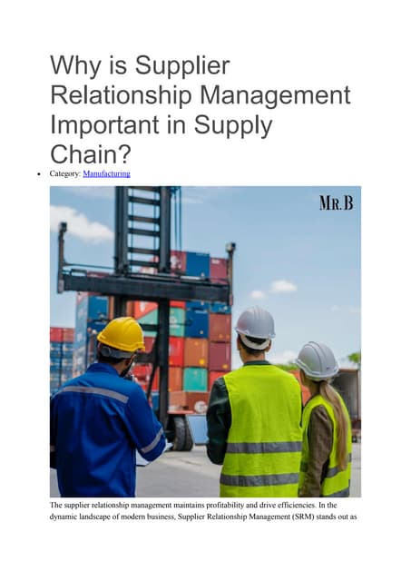 Supplier Relationship Management | PPTX | Business | Business and Finance